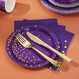 JOYOCEAN 175Pcs Purple Party Decorations Purple Party Supplies Purple Plates and Cups and Napkins Sets Purple Disposable Plates for Party Birthday Wedding Decorations, Serves 25