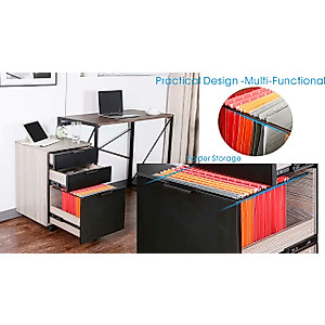 JJS 3 Drawer Rolling Wood File Cabinet with Locking Wheels, Home Office Portable Vertical Mobile Wooden Storage Filing Cabinet for Letter Size, Black