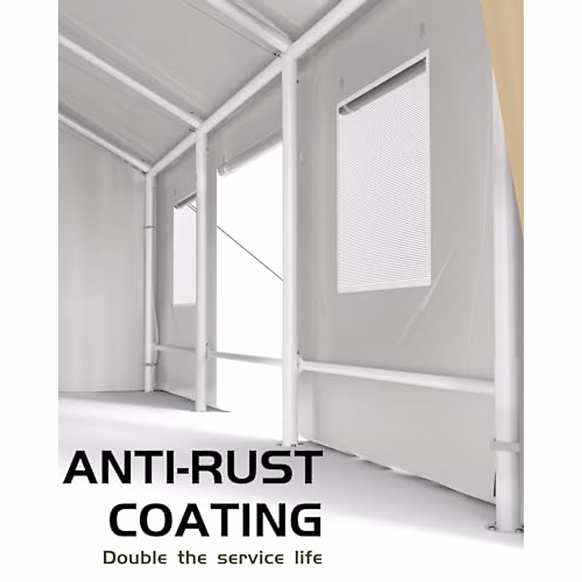 10'x20' Carport Windproof, Anti-High Wind Portable Garage, Reinforced Frames & 180 g PE Carport Canopy, with Front & Rear Doors, Shelter for Pickup, Boat, and Equipment, Khaki