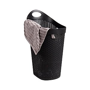 Mind Reader 60L Rolling Laundry Hamper, Clothes Basket, Wheels, Wicker Style, Plastic, 19.5"L x 14.75"W x 29.25"H, Black