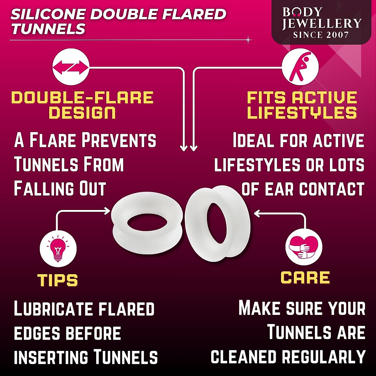 1 1/8" Inch (30mm) - White Silicone Double Flared Ear Plugs - Sold as a Pair