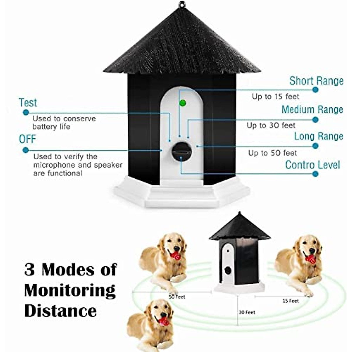 Anti Barking Device, 2-in-1 Ultrasonic Dog Barking Control Devices & Dog Training Tools, Waterproof Bark Box with 3 Levels & 50 Ft Range, Outdoor Dog Barking Deterrent Safe for Human & Dogs