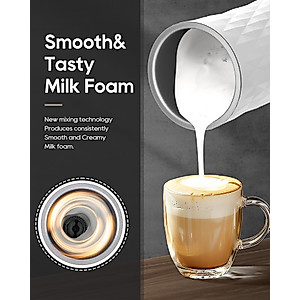 BEICHEN Milk Frother, 4 in 1 Electric Milk Steamer, Automatic Coffee Frother with Two Whisks, Hot and Cold Foam Maker for Hot Chocolate, Latte, Cappuccinos, Macchiato (White)