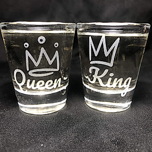 Alankathy Mugs King Queen His Hers Wifey Hubby husband Wife shot glass 1.5 oz set of 2 for anniversary wedding celebration