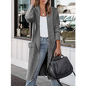 ANRABESS Women's 2023 Fall Casual Long Sleeve Draped Open Front Knit Pockets Long Cardigan Jackets Sweater Comfy Trendy Outfits Coat 580shenhuahui-S Gray