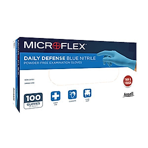 MICROFLEX 10-733 Daily Defense Disposable Rubber Gloves for Cleaning, Food Prep, First Aid - Medium, Blue (Box of 100)