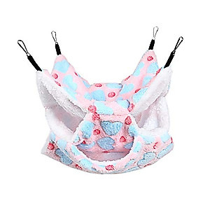 Petmolico Small Pet Cage Hammock, Warm Plush Triple BunkBed Hanging Hammock Cage Accessories for Parrot Sugar Glider Ferret Squirrel Hamster Rat Hideout Playing Sleeping, Pink Heart