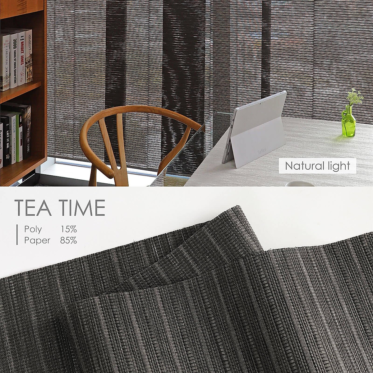 GoDear Design Adjustable Sliding Panel Track Vertical Blinds for Windows 45.8"- 86" W x 96" H, Extendable Patio Door Blinds for Sliding Door, Trimmable Fabric Panel Curtinsa, Semi-Privacy, Tea Time