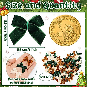 Waydress 120 Pcs 1 Inch Tiny Mini Christmas Velvet Bows for Crafts Xmas Twist Tie Bows Small Ribbon Bows Christmas DIY Craft Sewing Scrapbooking Gift Wrapping(Green,Cream,Khaki)