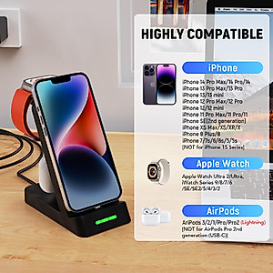 3 in 1 Charging Station for Apple Devices,Multiple Products Charger Dock Stand Adapter for iPhone14/13/12/11/X/8/7,Airpods Pro/3/2/1,Wireless Charger for iWatch Ultra 2/Ultra/9/8/7/6/SE/5/4/3/2 Black