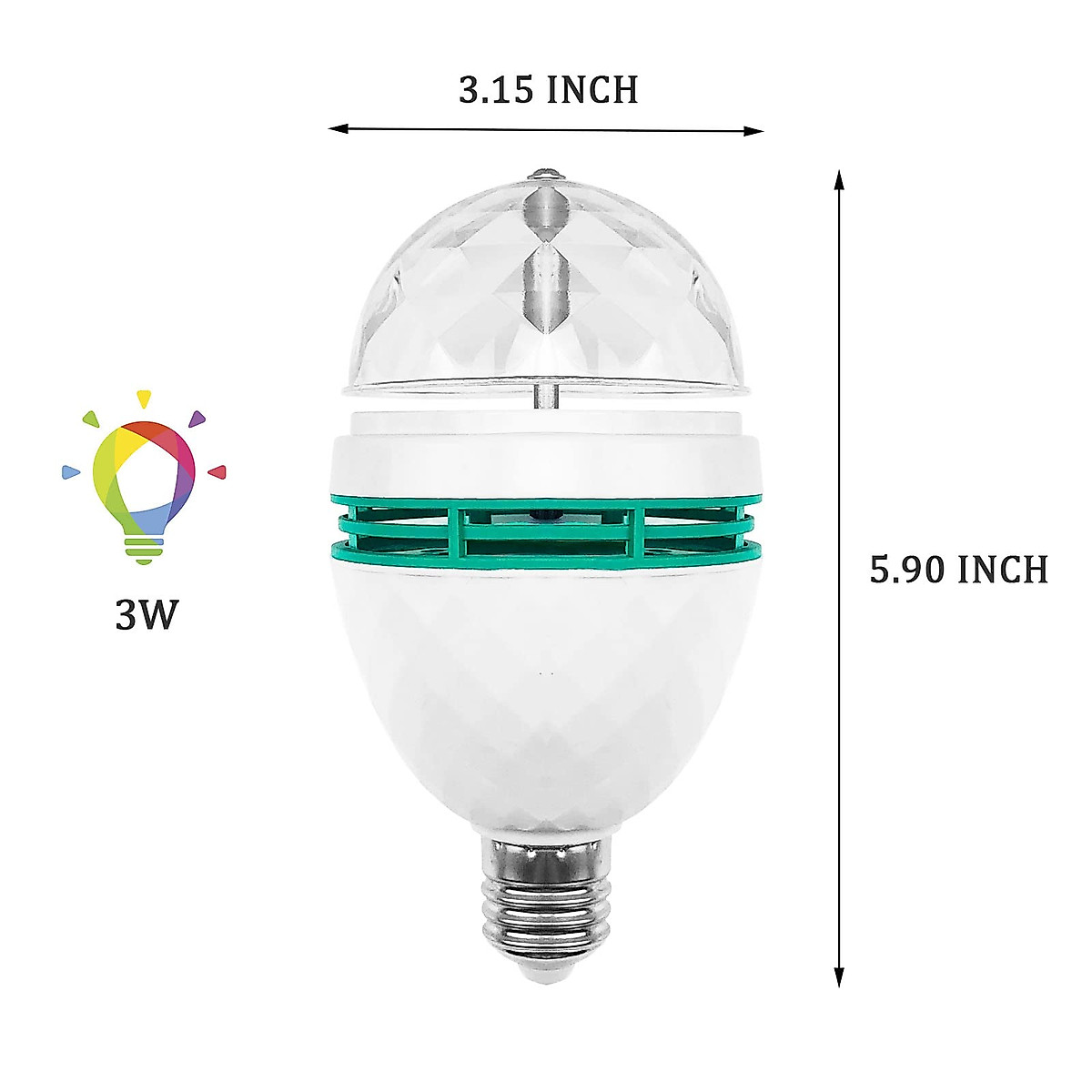 Asng Rotating LED Strobe Bulb Multi Changing Color Crystal Stage Light E27 Base