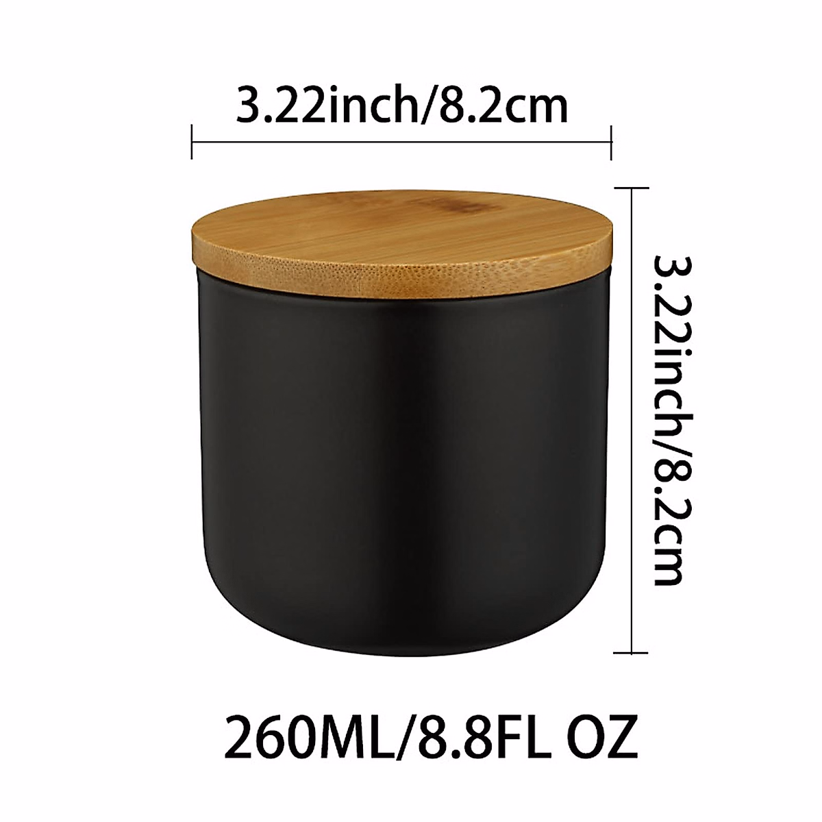 Ceramic Food Storage Jar Canister Modern Design Food Canisters with Airtight Seal Bamboo Lid, Loose Tea Coffee Spice Nuts Snacks Storage Jar Canister (Black 8.79oz/260ml)