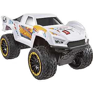 Hot Wheels Toy Car RC, Remote-Control White Ford F-150 Team Hot Wheels Jump Truck, Large Wheels & High-Performance Engine, 2.4 GHz with Range of 65 feet