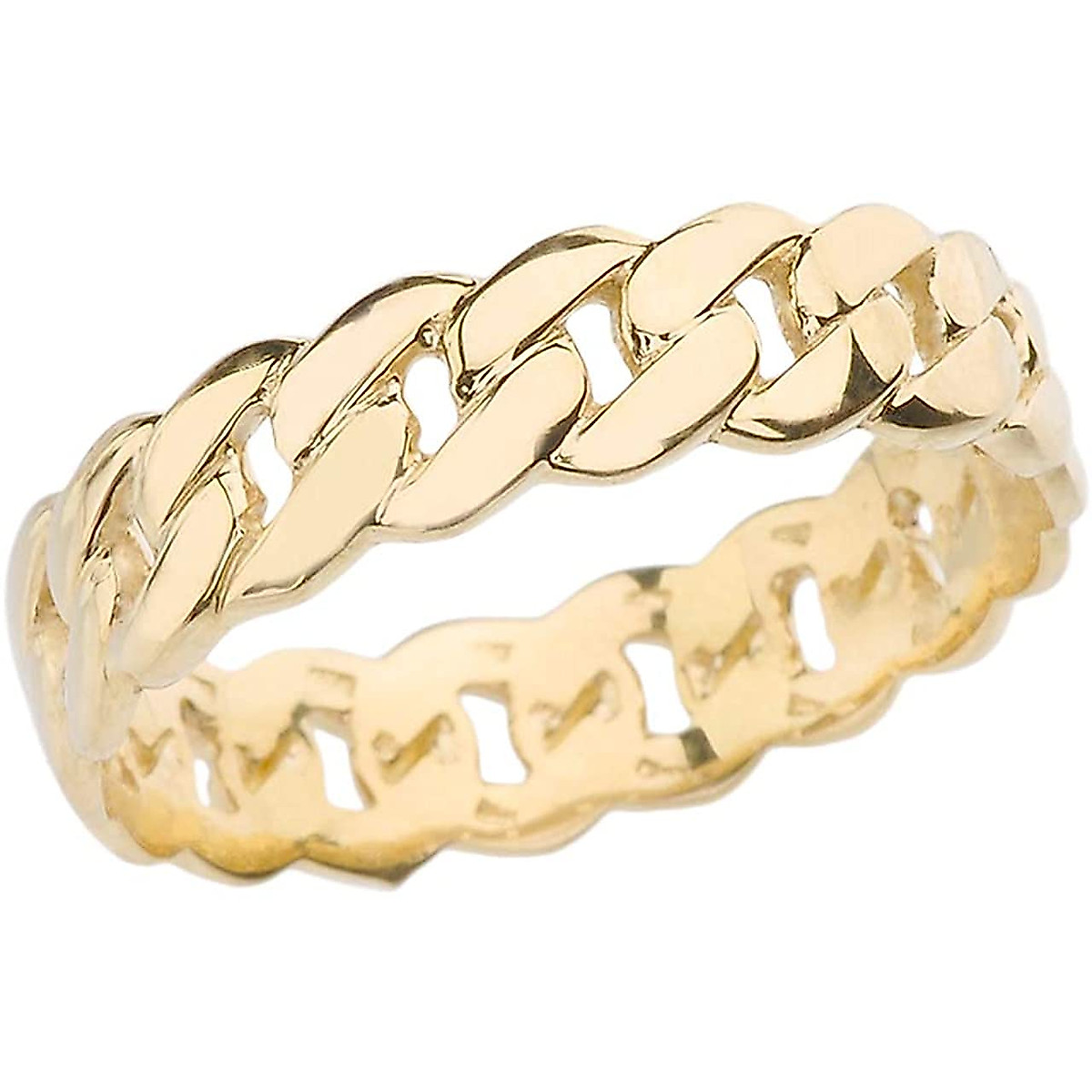 14K Yellow Gold 5mm Wide Cuban Link Chain Band Celtic Fashion or Wedding Ring - Size 9-1/2