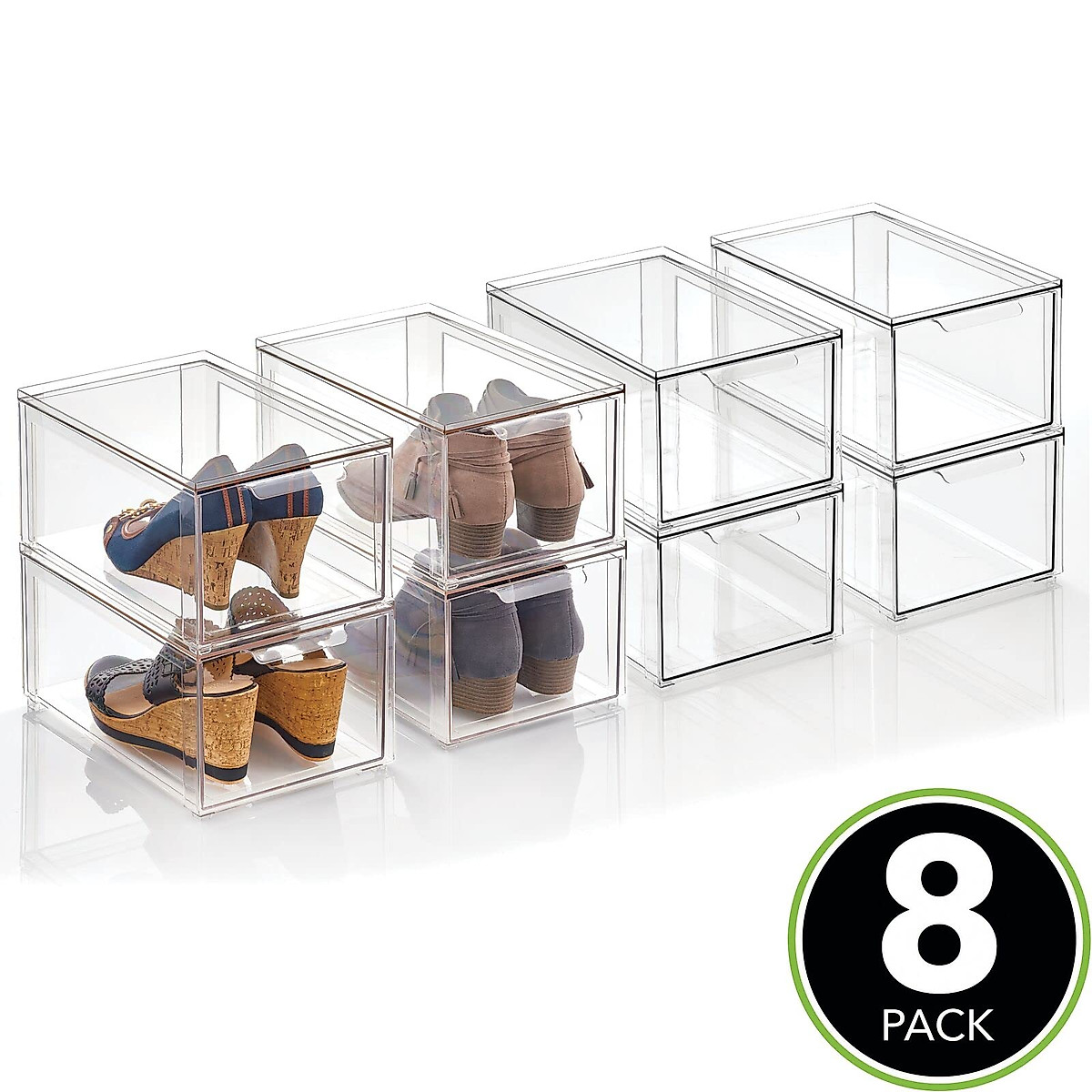 mDesign Plastic Stackable Closet Storage Organizer Bins with Pull Out Drawer for Cabinet, Desk, Shelf, Cupboard, or Dresser Organization - Lumiere Collection - 8 Pack - Clear