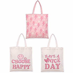 Percozzi 3 Pieces Preppy Canvas Tote Bag Aesthetic Shopping Bags Y2K Hot Pink Shoulder Bags for Supplies Gift