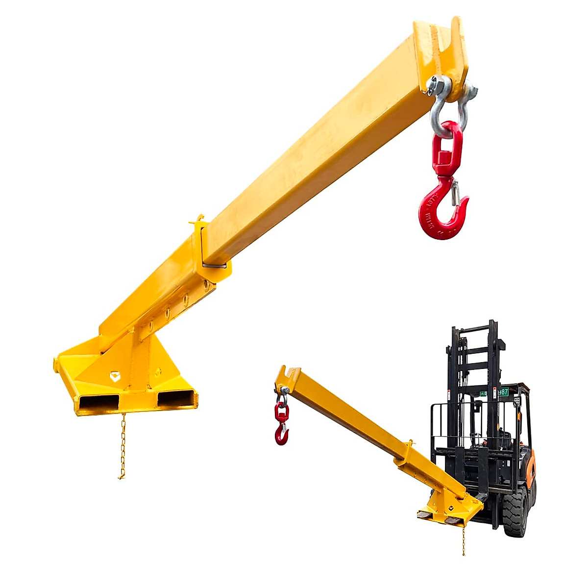 INTBUYING Forklift Jib Boom Crane, 6600LB/3T Forklift Mobile Crane, Forklift Lifting Hoist with 63-98in Length Crane Boom, Truss Hoist Jib Boom, Hook Extension Attachment for Towing and Handling