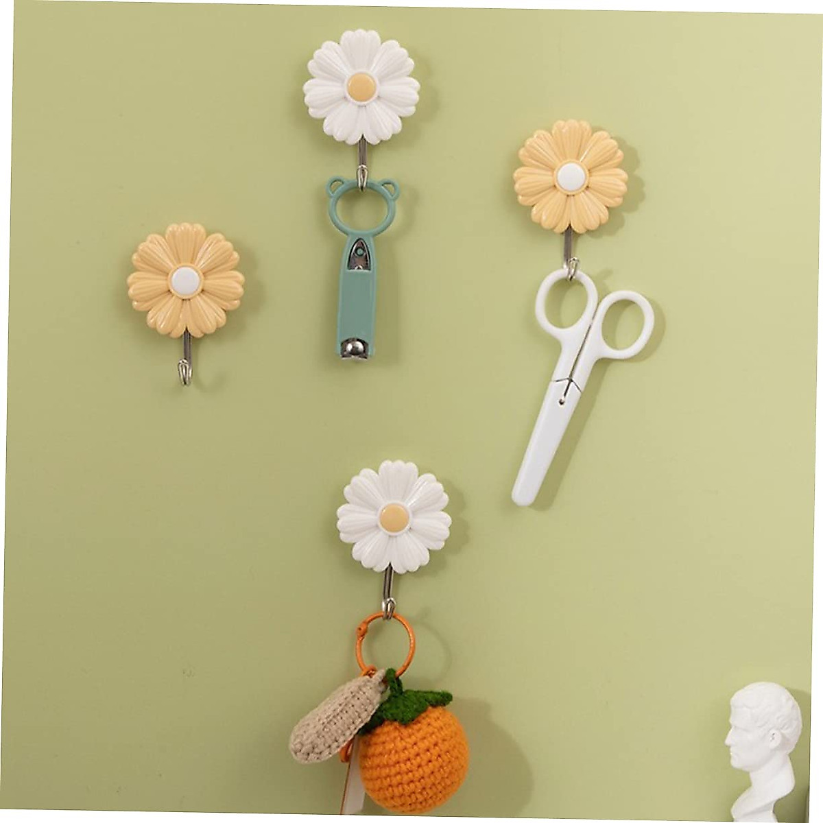 Parliky 4Pcs Decorative Daisy Adhesive Wall Hooks Strongly Adhesive Punch Hangers for Clothes Hats Towels Cute Wall Mounts for Home Decor