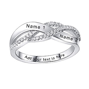 ELFRONT 925 Sterling Silver Personalized Spiral Twist Engraved Names Ring for Women Custom Twist Love Bands Jewelry (Spiral Ring)