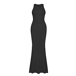 REORIA Women's Summer Sexy Casual Lounge Tank Long Dress Elegant Wedding Guest Sleeveless Halter Neck Bodycon Maxi Dresses Black Medium