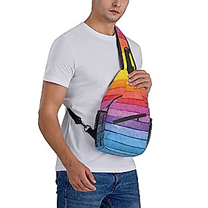 ZIMBRO Colorful Rainbow Stripe Men's sling bag casual chest cross-body bag sling backpack with USB charging port sling backpack