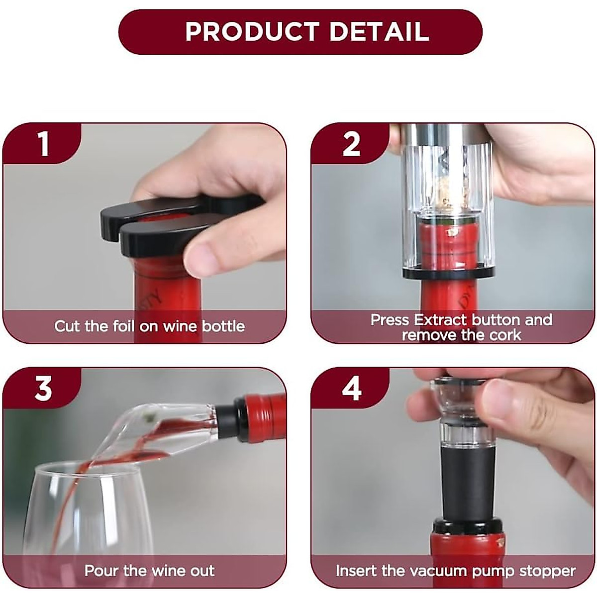 Electric Wine Bottle Opener, Lecone 8-in-1 Electric Wine Opener with Charging Base, Aerator & Pourer, Foil Cutter, 2 Vacuum Stoppers, Coaster & Ice Cubes, Stainless Steel Wine Opener Electric Gift Set
