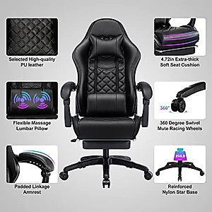 Blue Whale Massage Gaming Chair for Adults, 350LBS Office Chair with Retractable Footrest, Adjustable Armrest, Classic PU Leather Big and Tall Ergonomic Computer Chair
