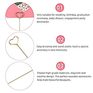 Hananona 30 Pcs Metal Floral Place Card Holder, 13.4 Inch Table Number Holders Heart Shape Flower Pick Clips for Floral Arrangement, Golden Card Holder Stick for Wedding and Party