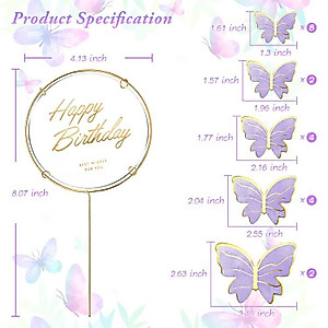 13 Pieces Butterfly Cake Toppers With Happy Birthday Cake Toppers 3D Pink Gold Butterfly Cake Decorations for Girls Women's Birthday Party Wedding Cake Decor Baby Shower (Purple)
