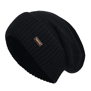 jaxmonoy Cashmere Slouchy Beanies for Women Winter Lightweight Girls Wool Knit Hat Cuffed Soft Warm Slouch Beanie Cap - New Black
