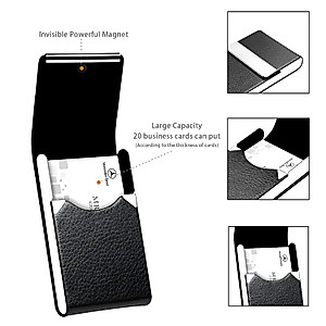 Padike Professional Business Card Holder PU Leather Business Card Case Name Card Holder Slim Metal Pocket Card Holder with Magnetic Shut (Black)