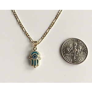 ALEX AND ELSA 14K REAL GOLD HAMSA BLUE EVIL EYE NECKLACE 18" LONG / 14K ORO PURO CADENA DE MANO Y OJO 18" LARGO