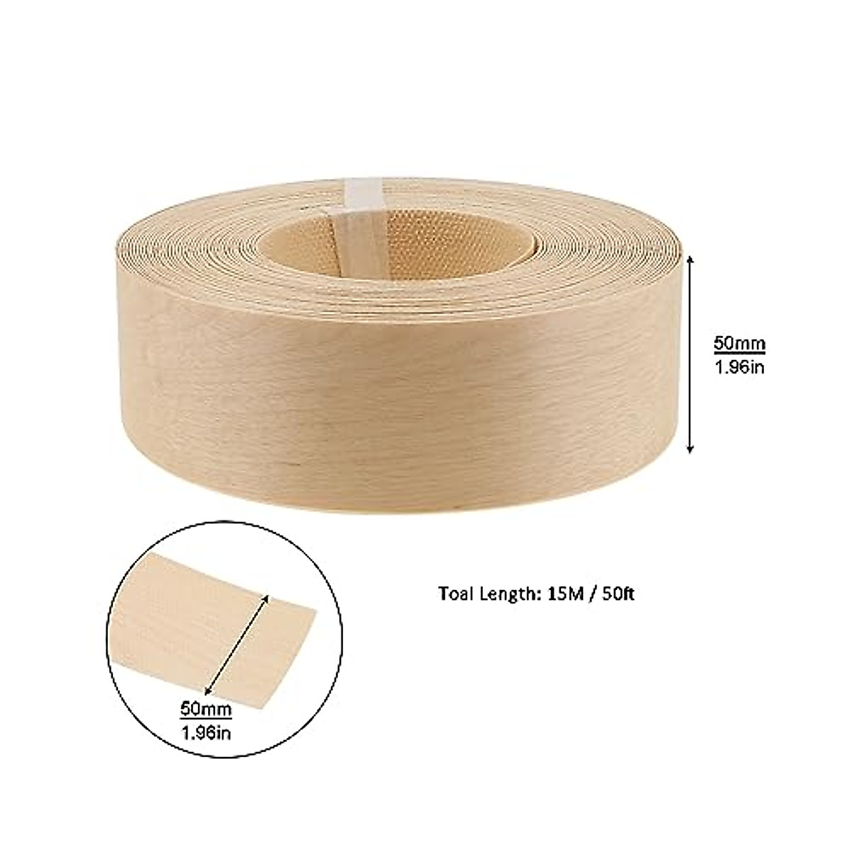 Edge Banding, PNXKTXO 2" 50ft Roll Wood Veneer Strips with Hot Melt Adhesive, Iron-on Wood Banding Strips for Cabinet Repair Furniture Restoration Wood Trim Birch