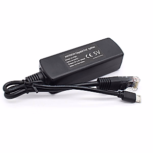 ANVISION Gigabit PoE Splitter, 48V to 5V 2.4A Micro USB Ethernet Adapter, Compatible with Raspberry Pi 3B+, IP Camera and More