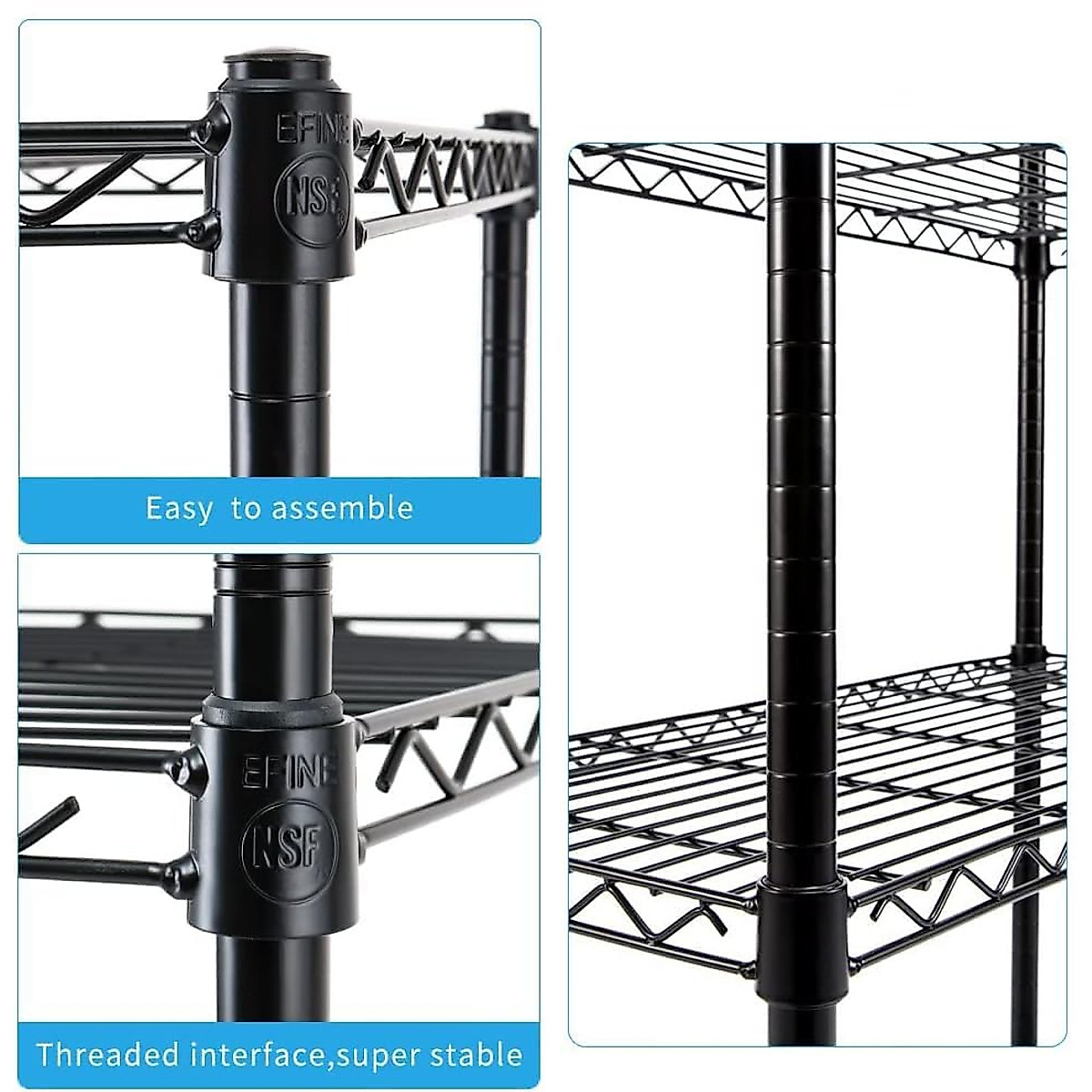 Catalina Creations Black 5-Shelf Storage Shelves,Heavy Duty Wire Shelving with Wheels, Adjustable Steel Wire Shelving Unit with 5-Shelf Liners for Garage, Kitchen, Office