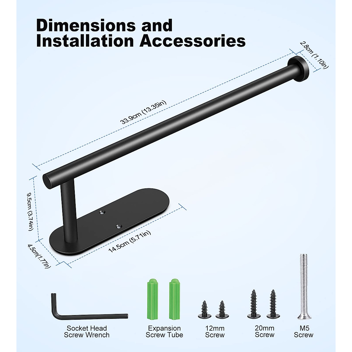 RIWUCT Paper Towel Holder, 【Never Breaking】 Stainless Steel Under Cabinet Paper Towel Holder Wall Mount, 【Easily Install】 Drilling or Adhesive Paper Towel Roll Holder for Kitchen, Bathroom-Black