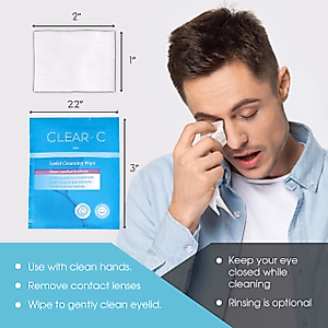 Clear C Eyelid Wipes Pre-Moistened for Dry Eyes – Rinse Free Eye Lid Cleaning Wipes – Individually Wrapped Travel Eye Wipes, 1 Box of 30