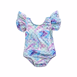 Toddler Girl Baby Ruffles Mermaid Fish Scale Swimsuit One Piece Swimwear Bathing Sunsuit (One Piece, 18-24months)