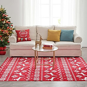 Auemtyn Area Rug 2'x3' Christmas Indoor Mat Christmas Rug Washable Rug, Rugs for Living Room Bedroom, Non-Slip Backing Snowflake Deer Entryway Rug, Stain Resistant for Christmas Decor(2'x3',Deer)