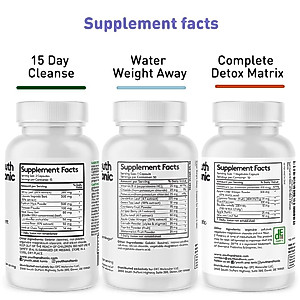 3pk Detox Cleanse Kick Off Weight Management | Colon Cleanser + Water Loss Pills w Dandelion + ACV Full Body Detox + Probiotics | For Flat Stomach, Waistline, Metabolism, Bloating – 90 Pills