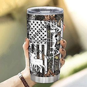 Hyturtle Personalized Hunting Gifts For Men - Deer Hunting Camo Tumbler 20Oz Travel Coffee Stainless Steel - Fathers Day Hunting Gift For Dad, Him, Boy, Husband, Hunters From Son, Wife On Birthday