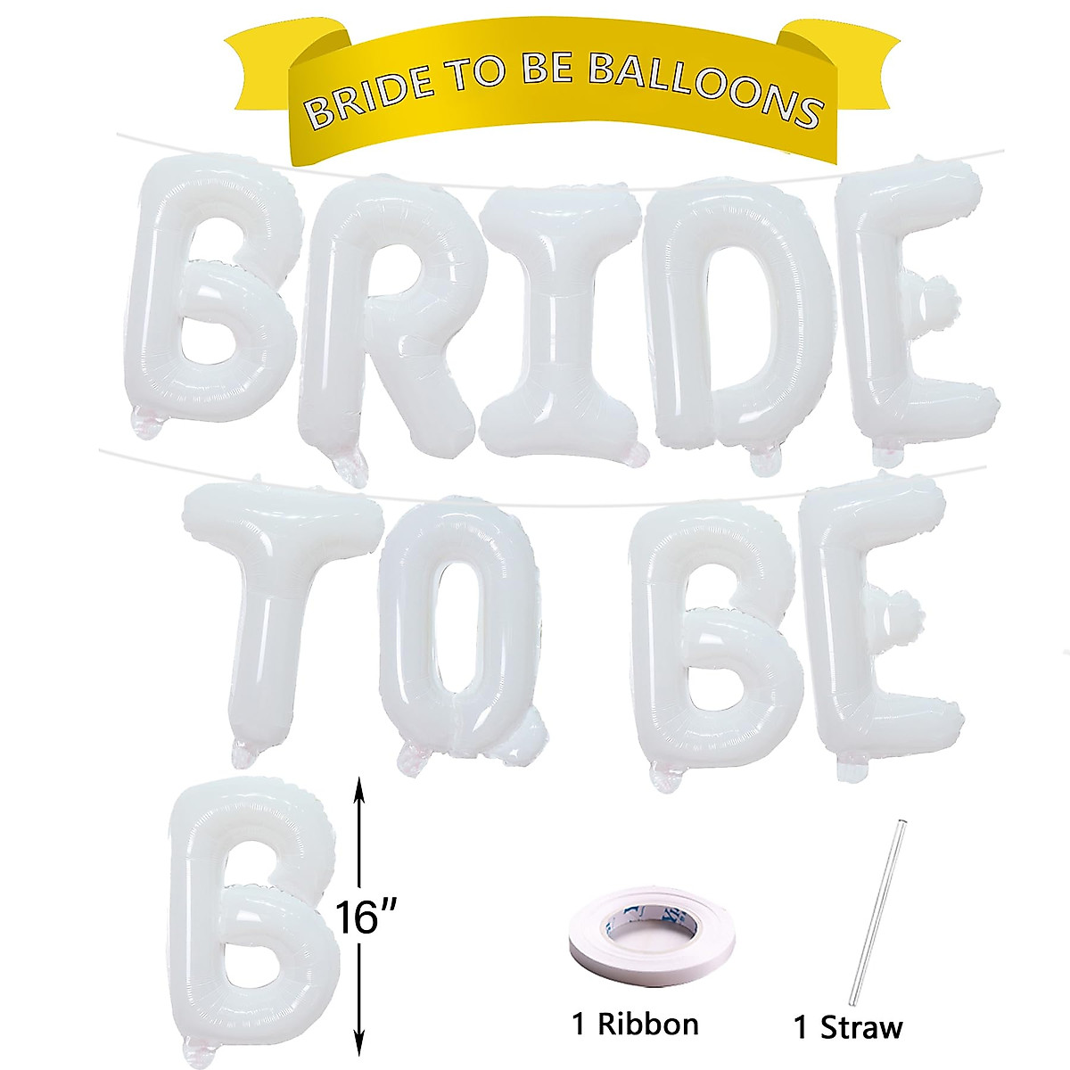 Tellpet Bride To Be Balloons Banner for Bridal Shower, Bride Balloons Bachelorette Party Decorations, White