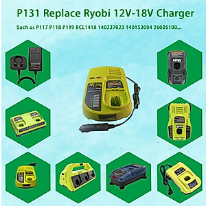 Compaitble with Ryobi P131 One+ Portable Dual Chemistry Lithium Ion or NiCad Vehicle Charger,Car Battery Charger, for Battery P107 P102 P108 P122 P161 P190 P191 P192 P100 P103 P104 P105 P106