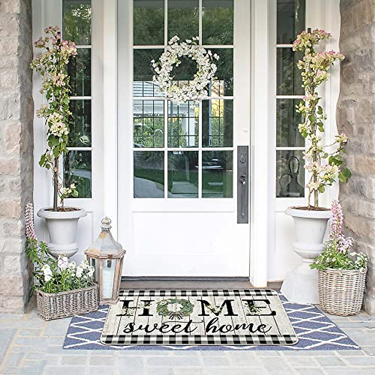 ORTIGIA Sping Home Sweet Home Doormat Indoor Outdoor Patio Welcome Magnolia Wreath Door Mats Non-Slip Durable Entrance Mat for Home Entrance, Outside Entry, Yard, Floor, Patio 17x29.5INCH