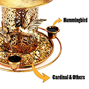 JUYUAN Solar Bird Feeder 3 Cups Hanging Metal Feeders for Hummingbird Cardinal, Modern Cute Durable Metal Body Waterproof Design and Lights up Automatically, Decorative in Your Garden, Patio, Lawn