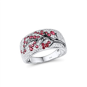 Santuzza 925 Sterling Silver Cherry Ring Created Ruby Cubic Zirconia Tree Branches Ring for Women (9)