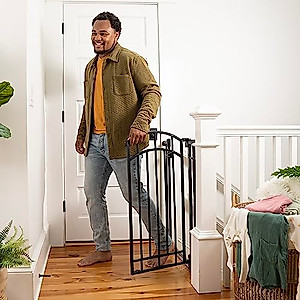 Summer Multi-Use Decorative Extra Tall Safety Pet and Baby Gate, 28.5"-48" Wide, 36" Tall, Pressure or Hardware Mounted, Install on Wall or Banister in Doorway or Stairway, Auto Close Door - Black
