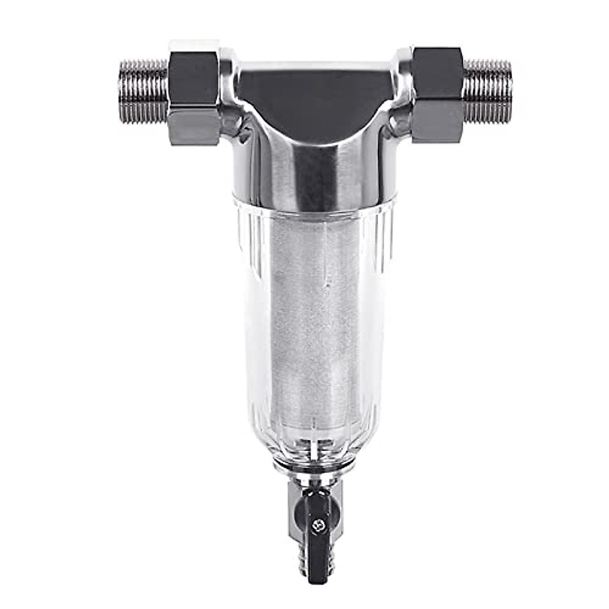 CJGS Flushable Prefilter Filtration,Whole House Reusable Filtration Water System-40 Micron Spin DownSediment Filter 316 Stainless Steel Mesh Pre-Filter -for City/Well Water