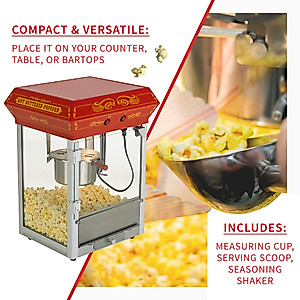 Funtime FT421CR Antique Carnival-Style 4-Ounce Tabletop Hot-Oil Popcorn Popper, Red