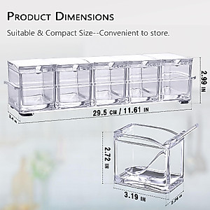 V·RESOURCING Clear Seasoning Box, 5 Pieces Clear Seasoning Storage Container for Spice Salt Sugar Cruet,Condiment Jars with Spoons